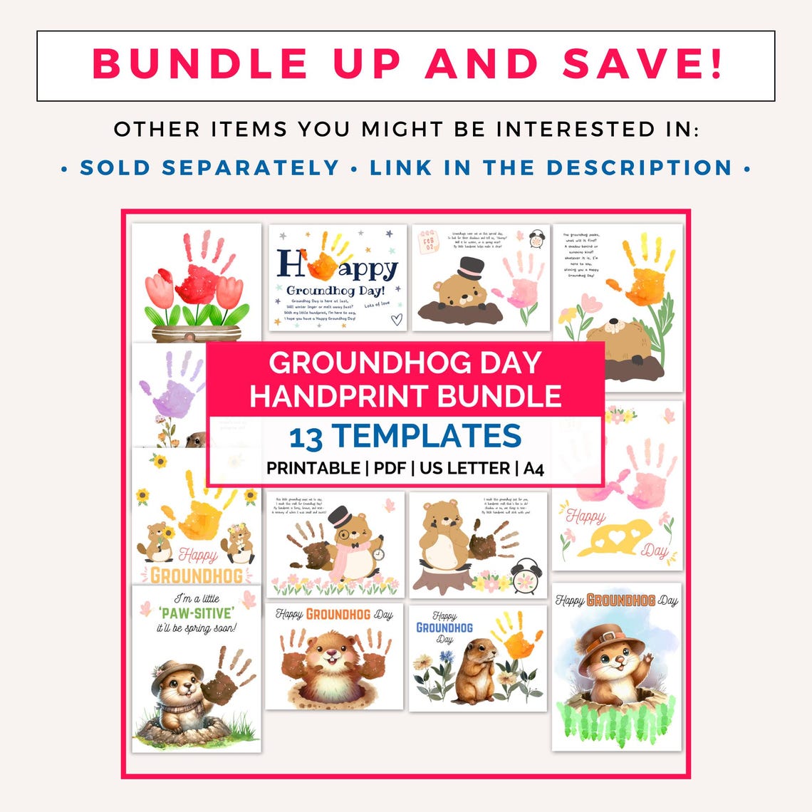 Groundhog Day Handprint Art, Kids Winter Craft Printable, Sentimental ...