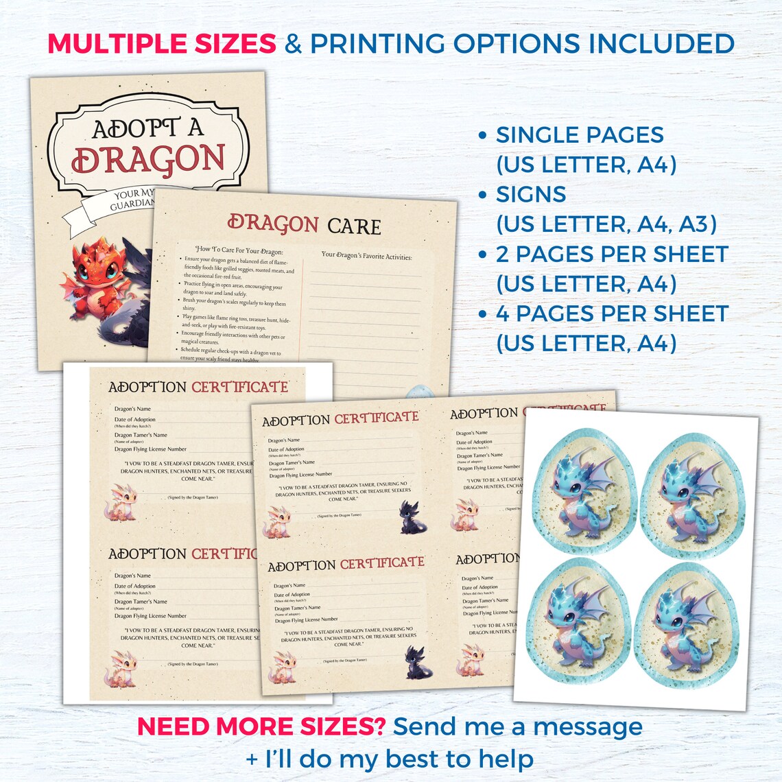 Adopt a Dragon Party Favors Printables, Pet Dragon Adoption Certificate ...