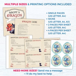 Adopt a Dragon Party Favors Printables, Pet Dragon Adoption Certificate, Adopt a Pet Dragon ...