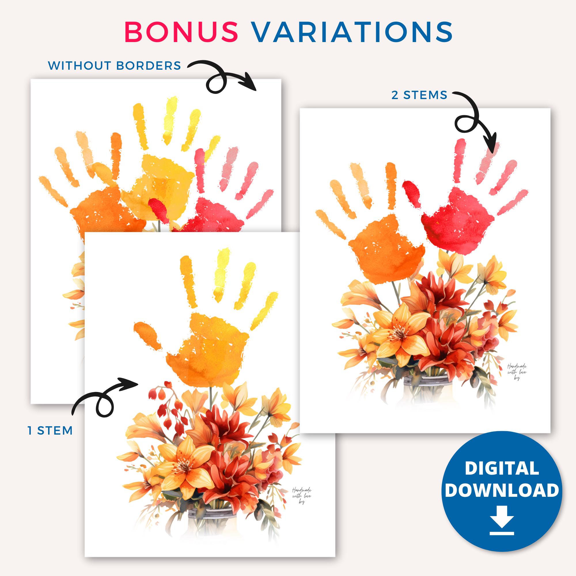 Fall Handprint Flower Art, Fall Handprint Craft Printable for Toddler ...