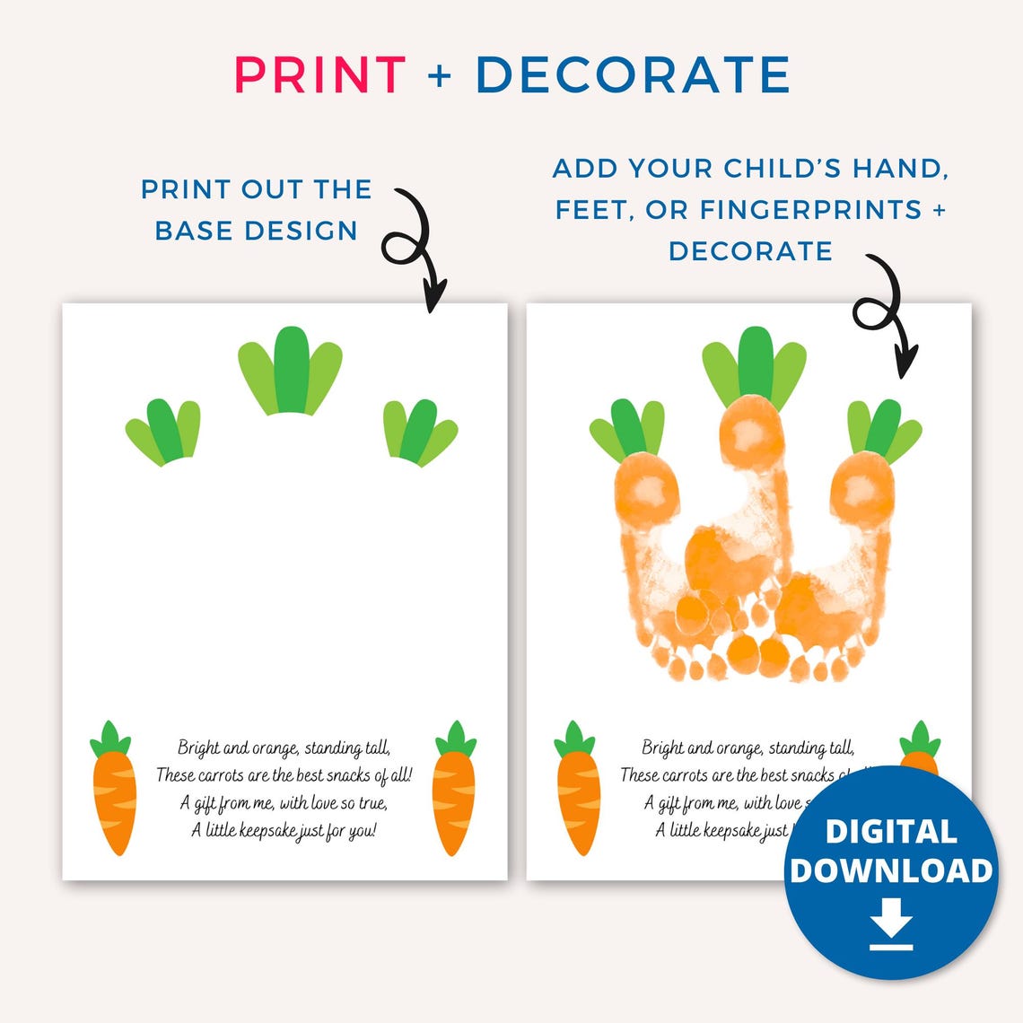 Easter Footprint Art Craft, Easter Bunny Carrots, Spring Handprint, DIY ...
