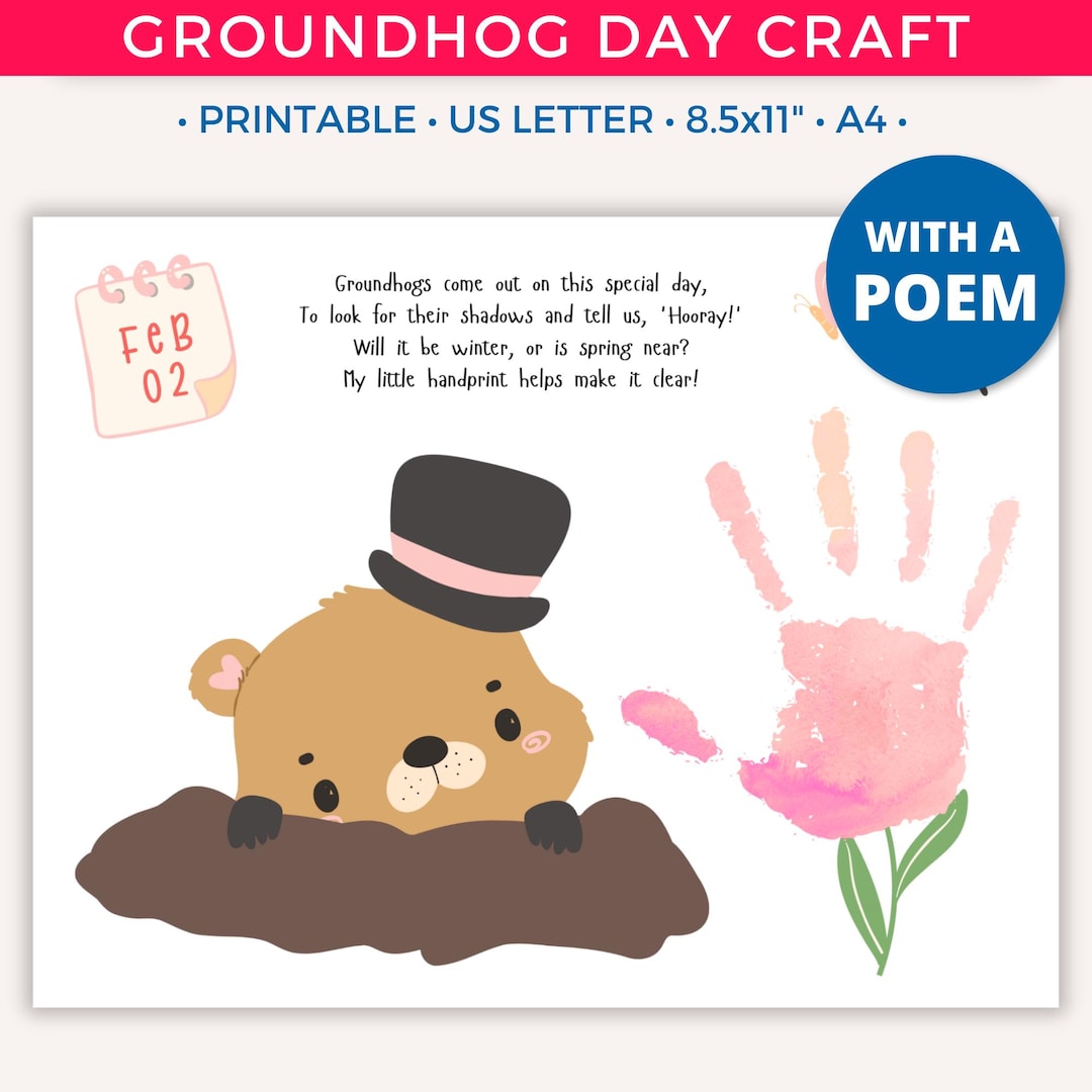 Groundhog Day Handprint Printable Craft, Groundhog Day Craft Activity ...