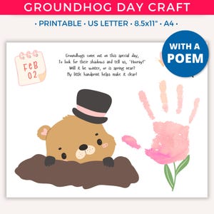 Groundhog Day Handprint Printable Craft, Groundhog Day Craft Activity ...