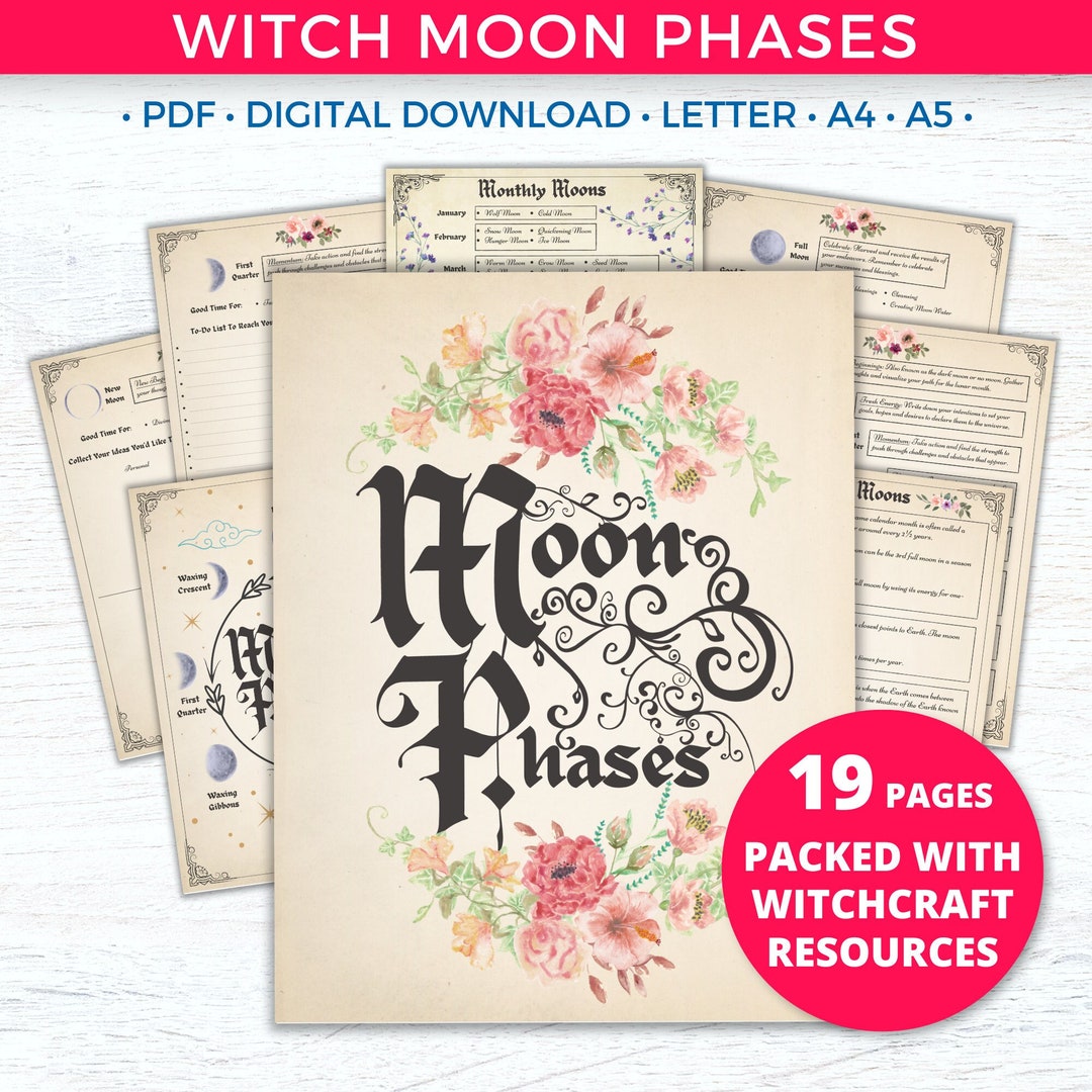 Moon Phases Printable Witch Magic Grimoire Pages, Witchcraft Book of ...
