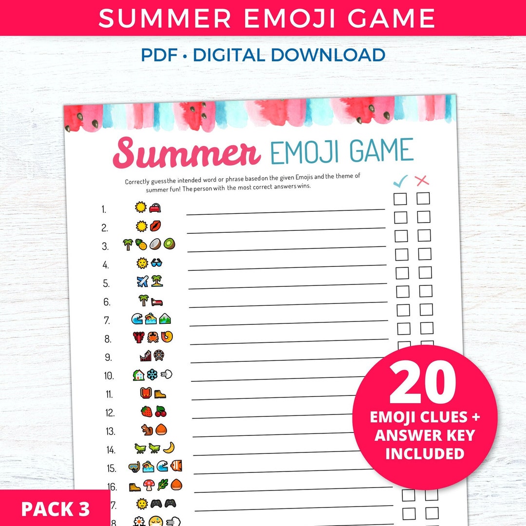 Summer Activities Emoji Game, Printable Games for Family Game Night ...