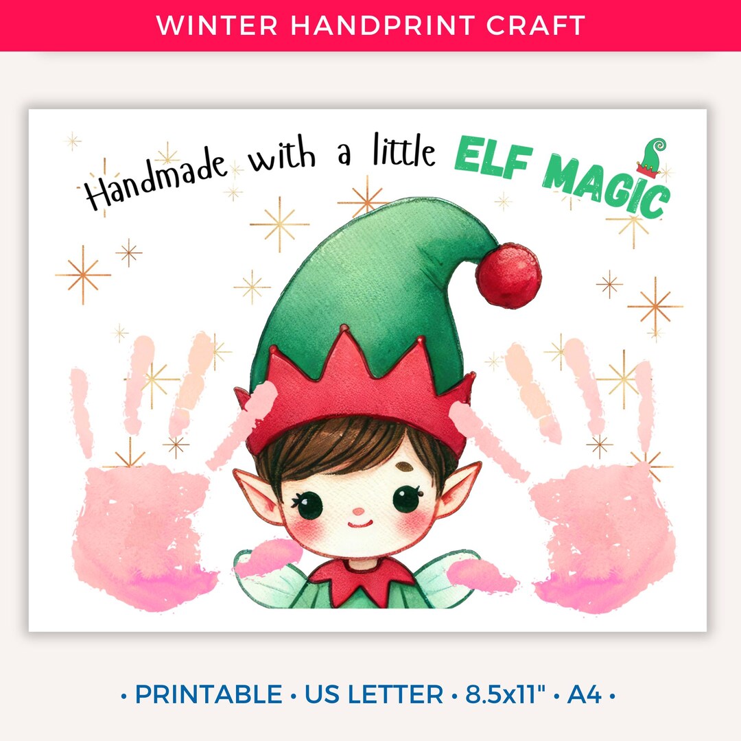 Christmas Elf Handprint, Christmas Printable Handprint Craft Art ...