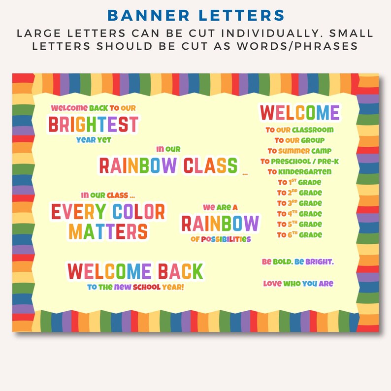 Welcome Back to School Bulletin Board Kit, Printable Rainbow Classroom ...