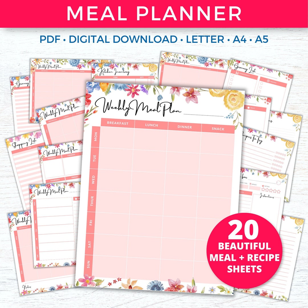 Meal Planner & Recipe Book Printables for Pantry Organization, Recipe ...