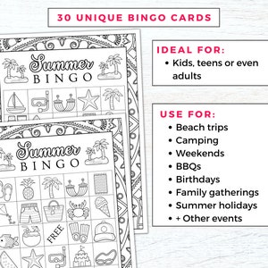 Summer Bingo Cards, Coloring Printable Summer Activities for Kids ...
