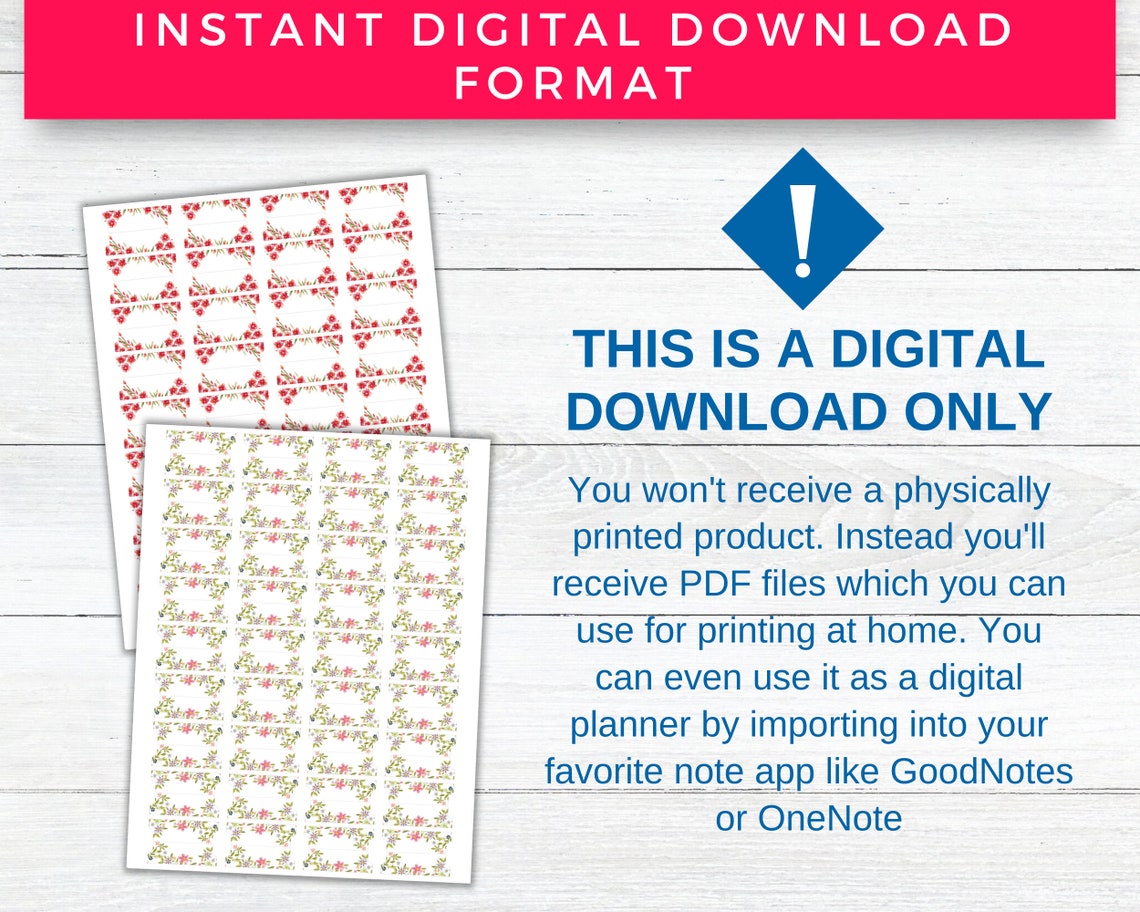 Floral Printable Planner Tabs Folder & Journal Tabs File | Etsy