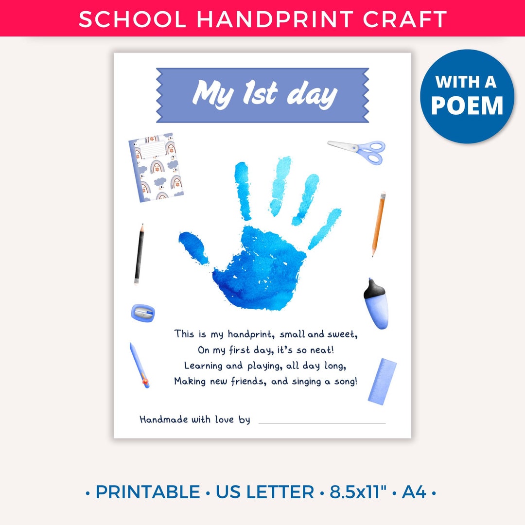 First Day of School Handprint Printable Craft, Back to School Handprint ...