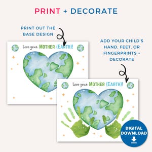 Earth Day Handprint Craft Art for Kids Toddler, Printable DIY Earth Day ...