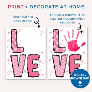 Valentine Day Handprint Printable Craft, Valentines Day Craft Activity ...