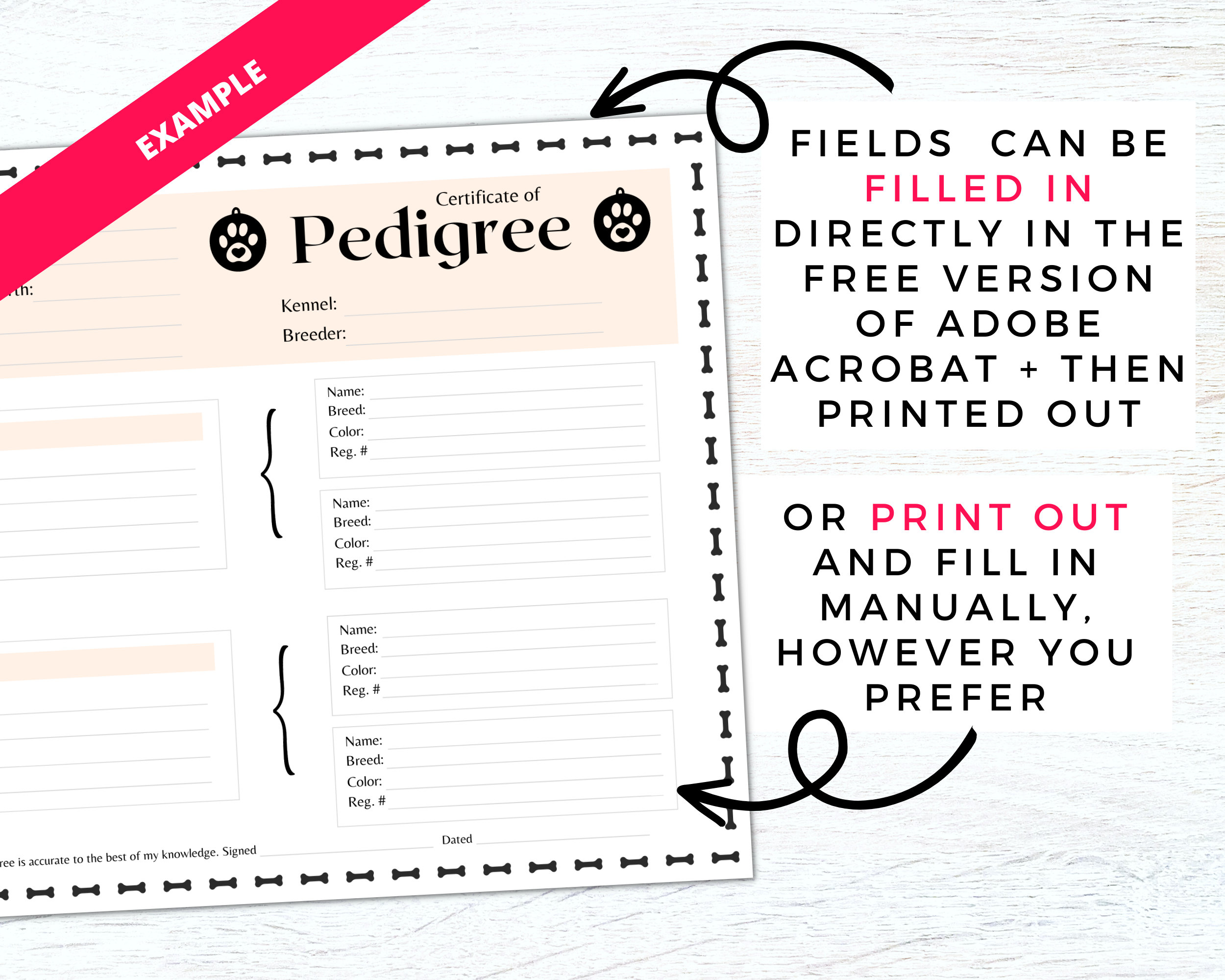 Puppy Pedigree Chart, Dog Pedigree Template Certificate, Dog Breeder ...