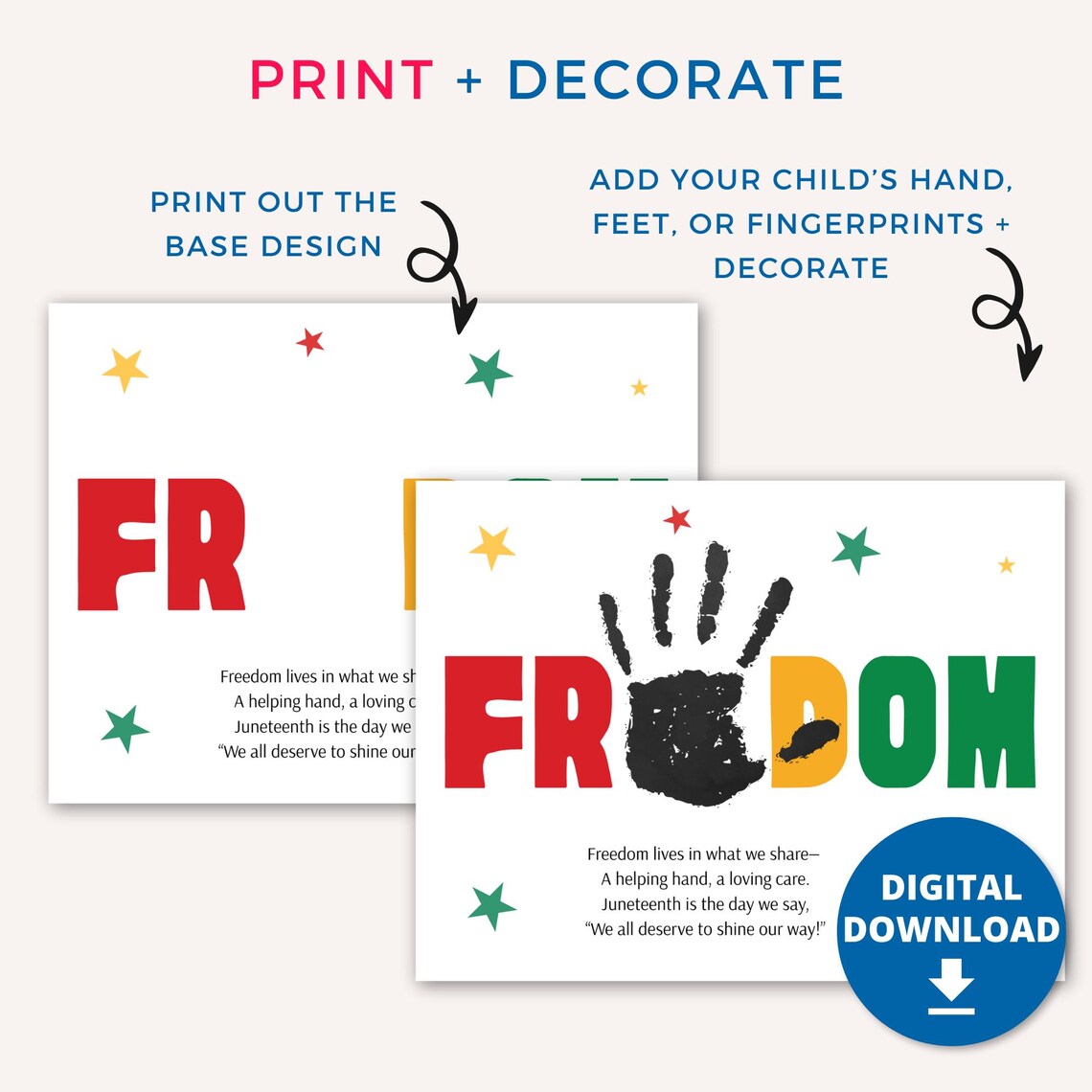 Juneteenth Handprint Printable Craft, Juneteenth Handprint Art, June ...