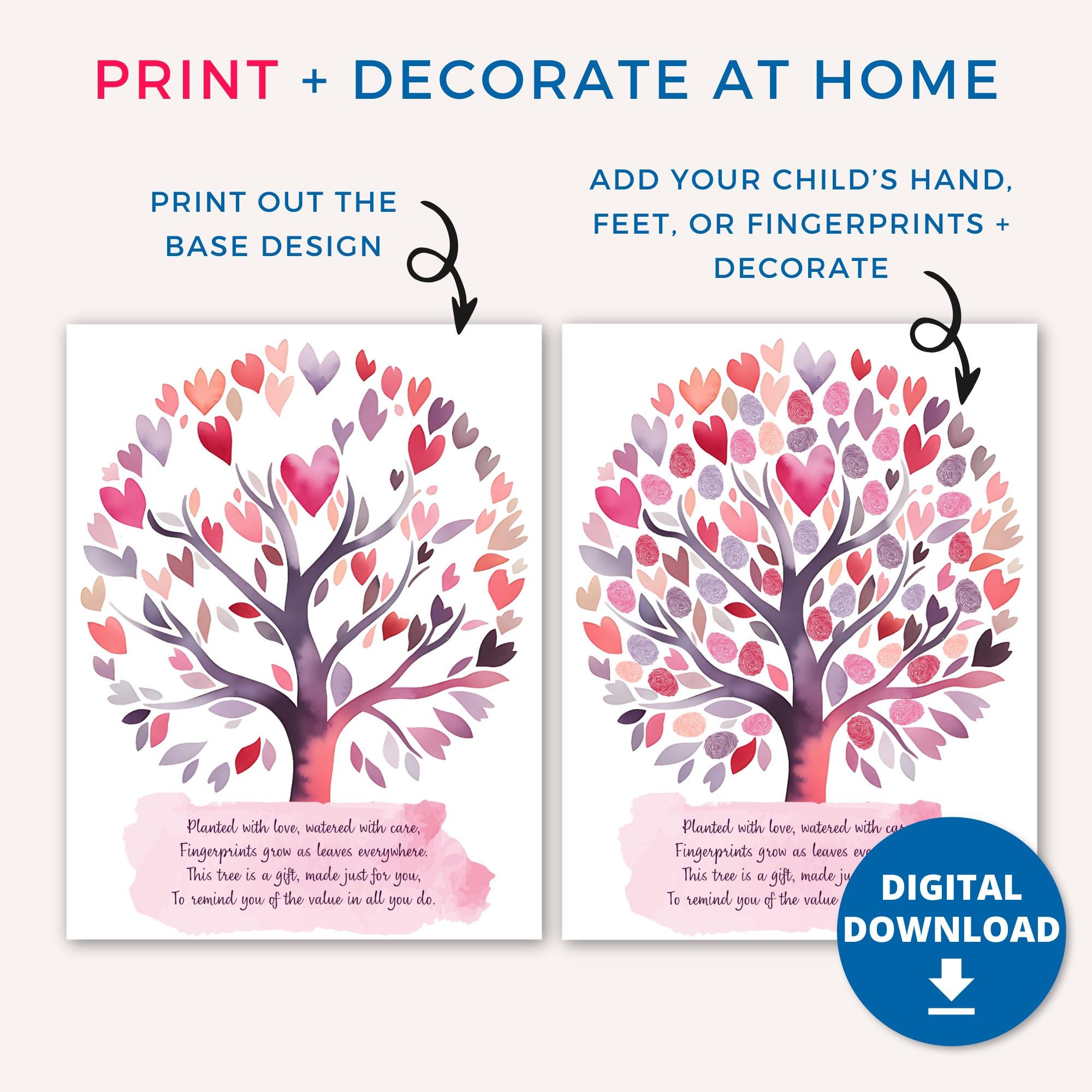 Teacher Appreciation Handprint Art, Printable Teacher Fingerprint Tree ...