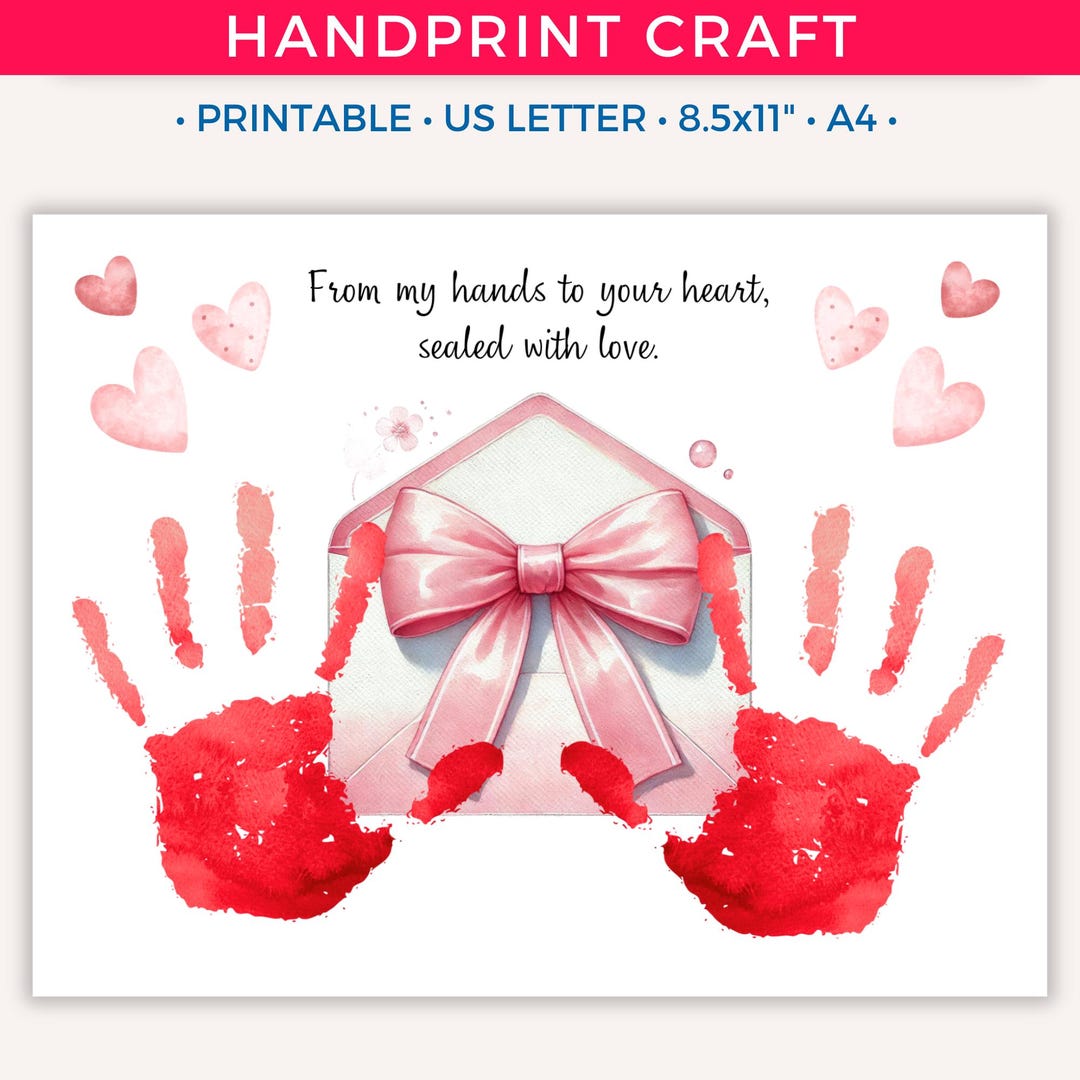 Valentine Day Handprint Printable Craft, Valentines Day Craft Activity ...