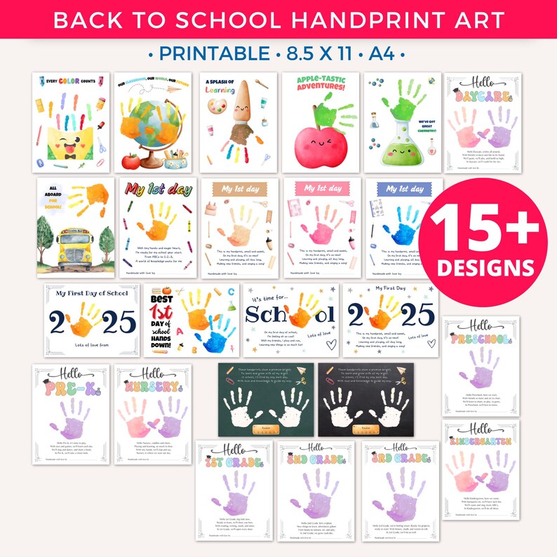 Back to School Handprint Printable Craft, First Day of School Handprint ...