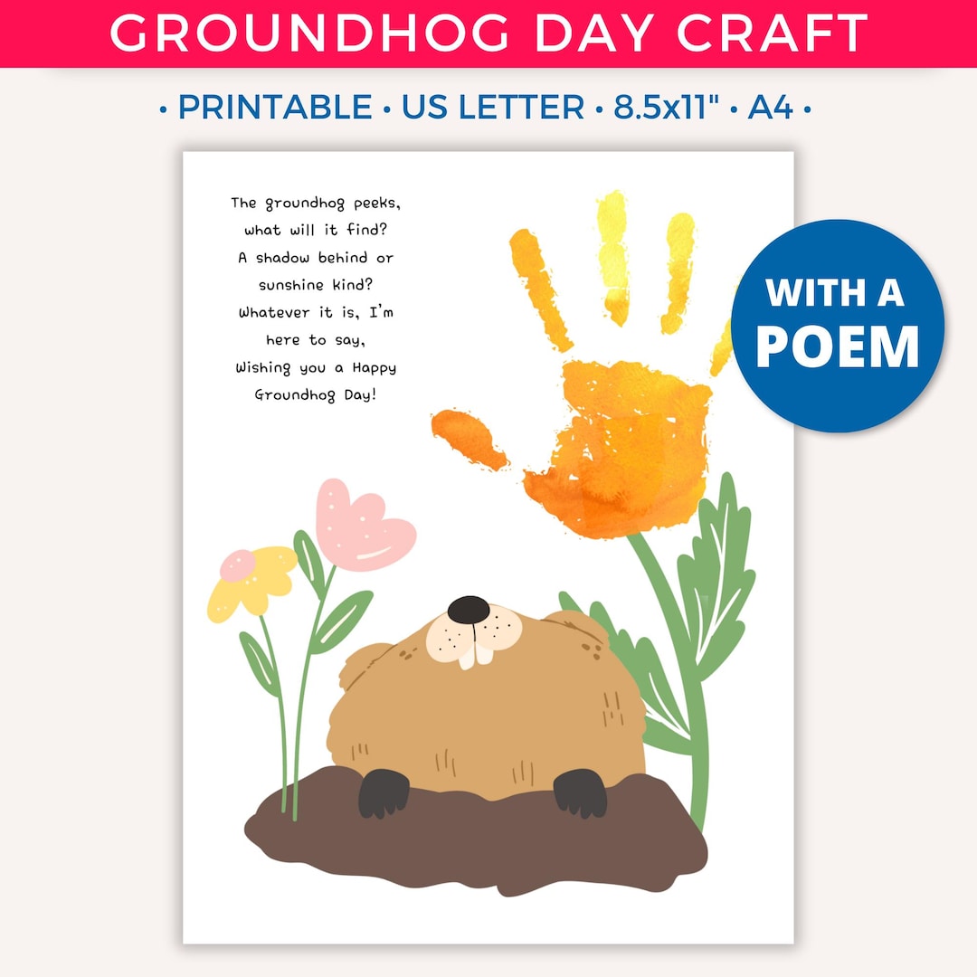 Groundhog Day Handprint Printable Craft, Groundhog Day Craft Activity ...
