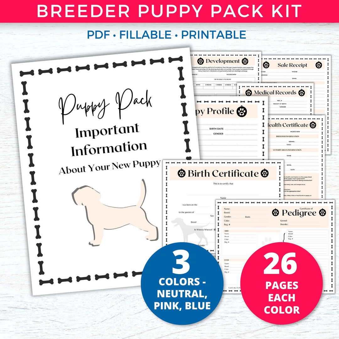 Breeder Puppy Pack Printable + Fillable PDF, Dog Breeder Records, Dog ...