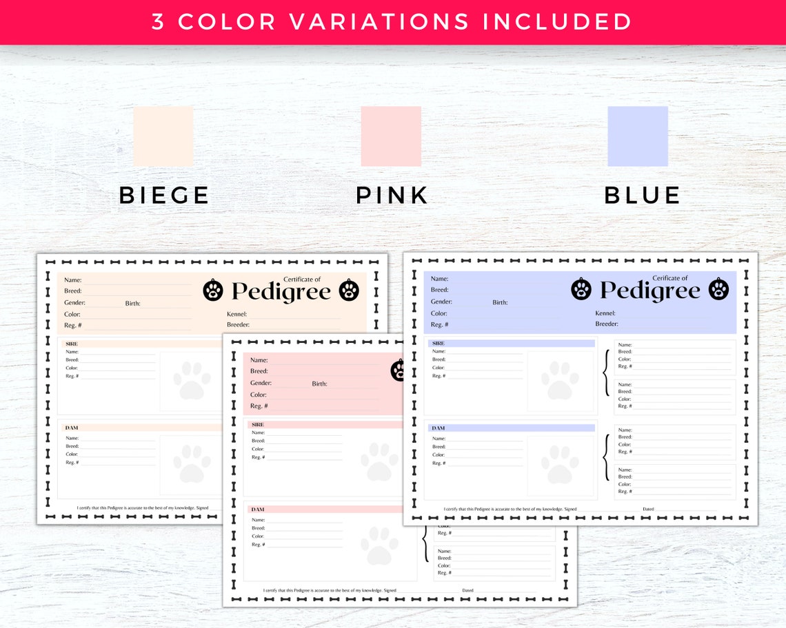 Puppy Pedigree Chart, Dog Pedigree Template Certificate, Dog Breeder ...