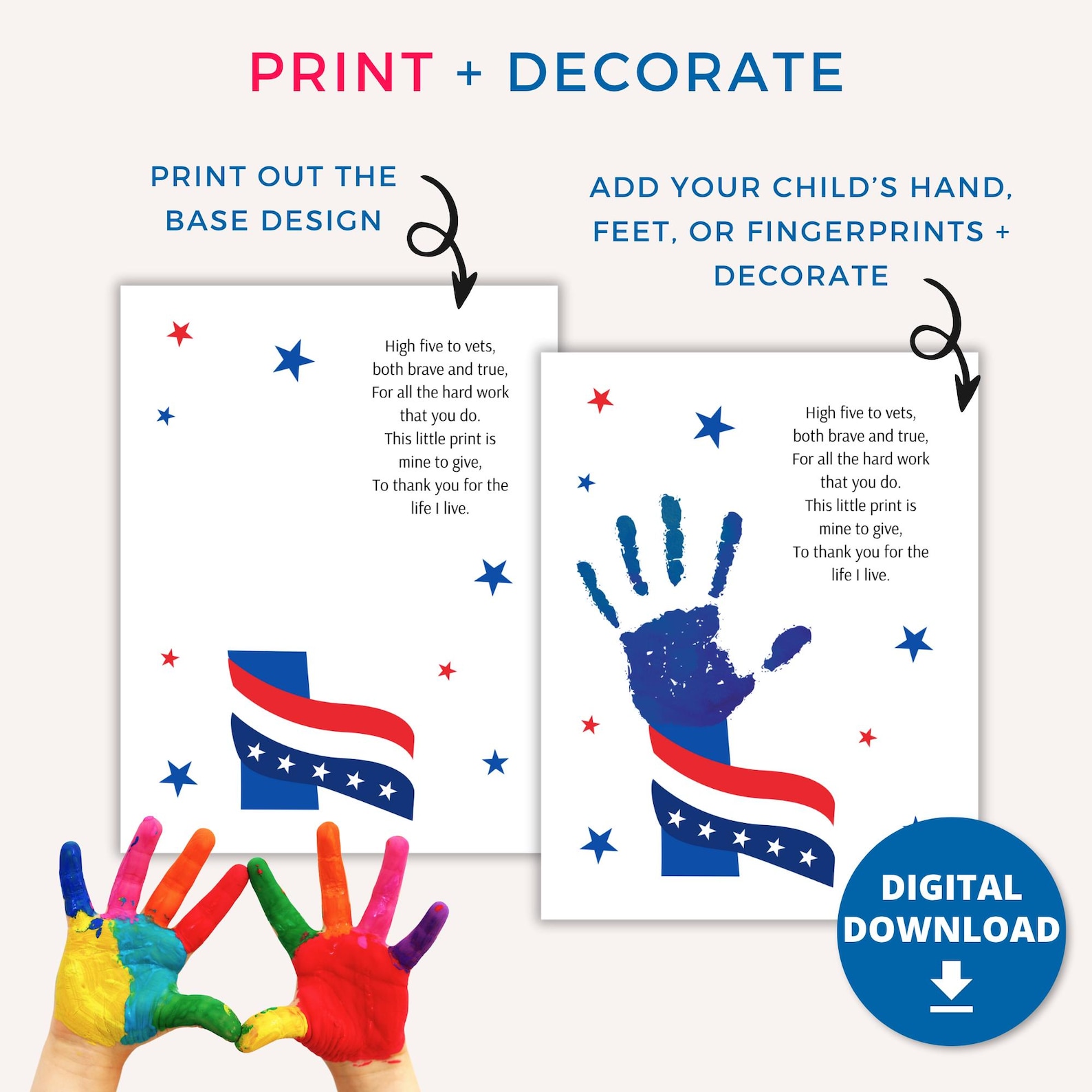 Veterans Day Handprint Art Craft, Remembrance Memorial Day Activity for ...