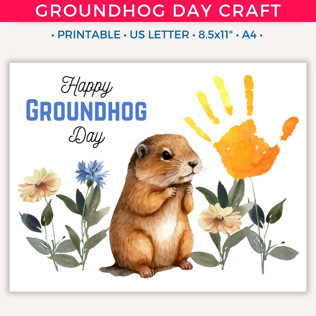 Groundhog Day Handprint Printable Craft, Groundhog Day Craft Activity ...