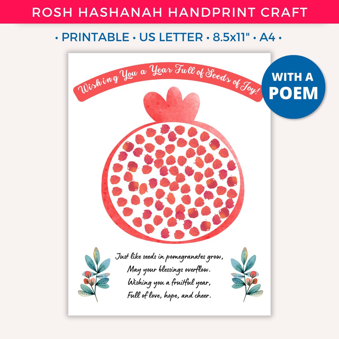 Pomegranate Rosh Hashanah Handprint Craft, Rosh Hashanah Printable ...