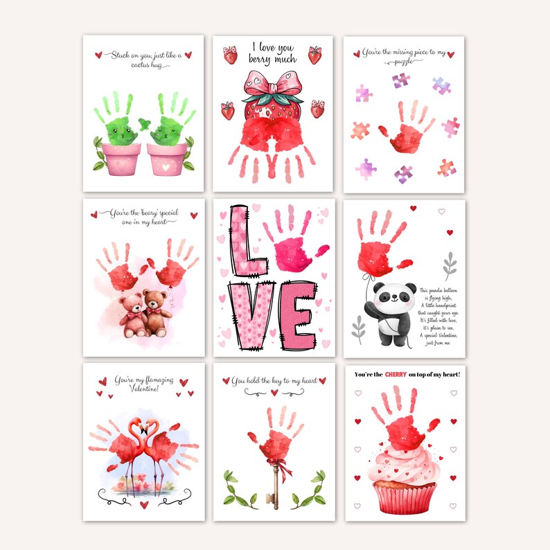 Valentine's Day Handprint Art Craft Bundle, Valentine Keepsake for Kids ...