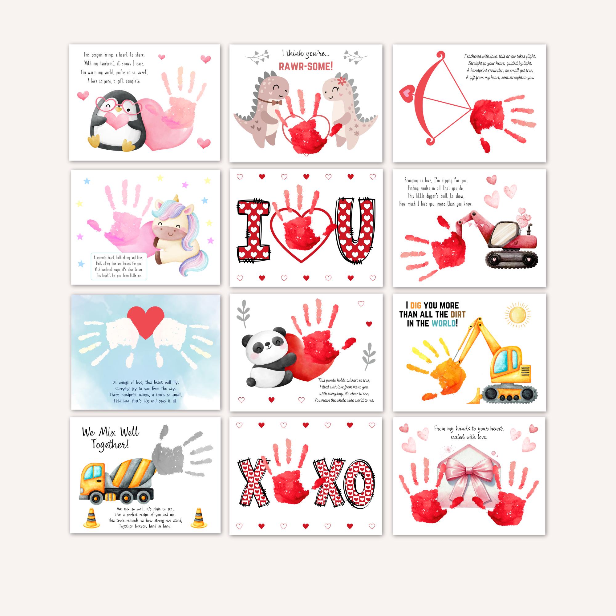 Valentine's Day Handprint Art Craft Bundle, Valentine Keepsake for Kids ...