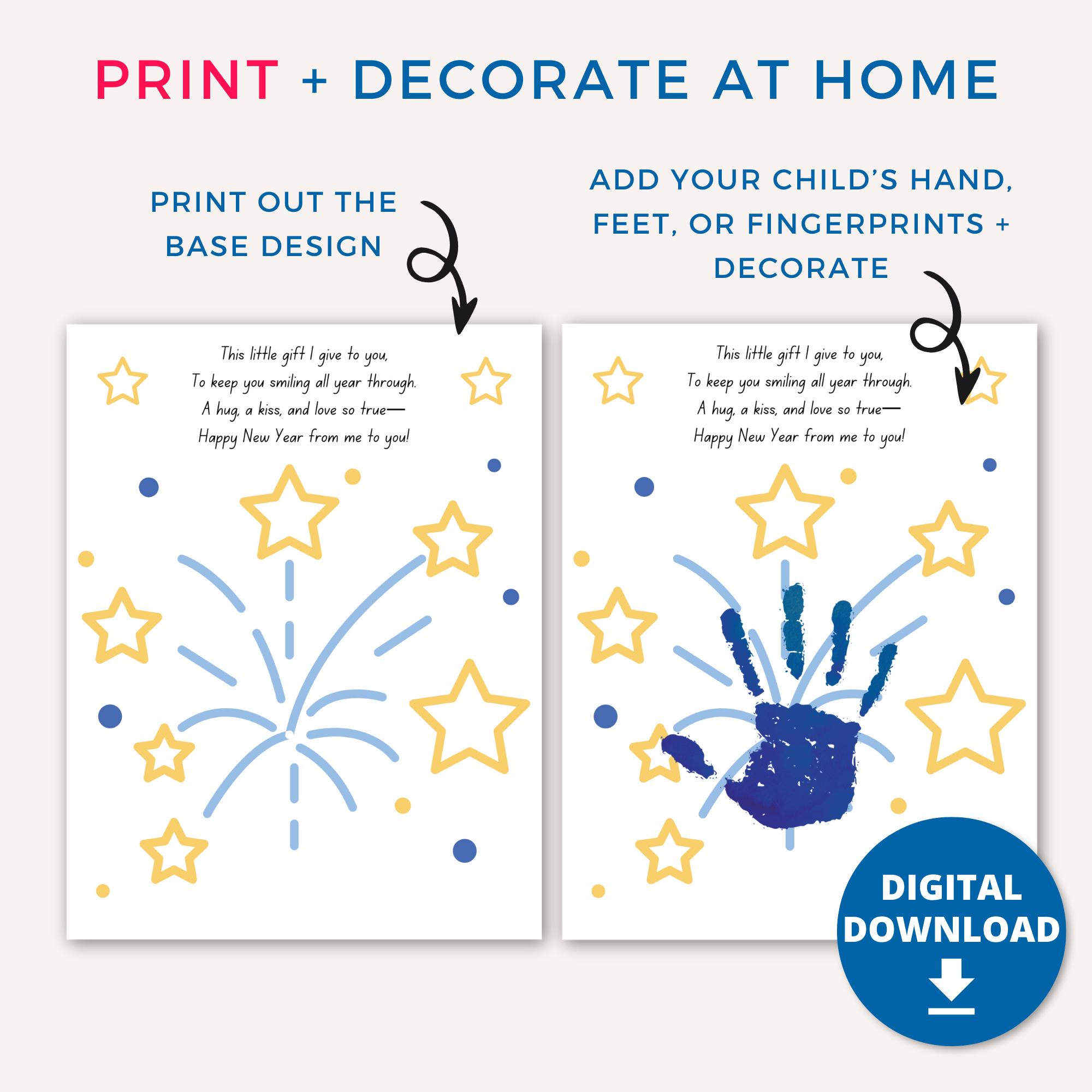 Happy New Year Handprint Craft Bundle, New Year Handprint Art Printable ...