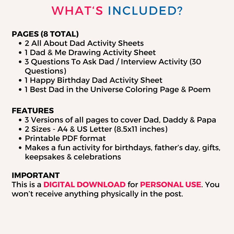 All About My Dad, Fathers Day Printable Craft, My Daddy Poem Kids ...