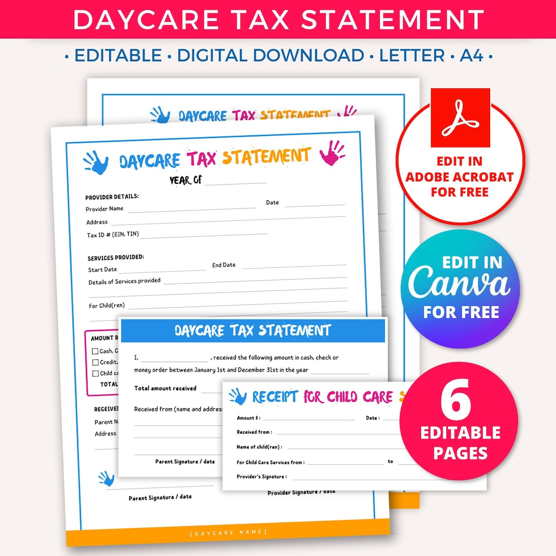 Home Daycare Tax Statement Forms, Daycare Tax Tracking for Year End ...