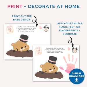Groundhog Day Handprint Printable Craft, Groundhog Day Craft Activity ...