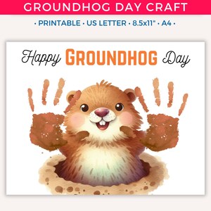 Groundhog Day Handprint Printable Craft, Groundhog Day Craft Activity ...
