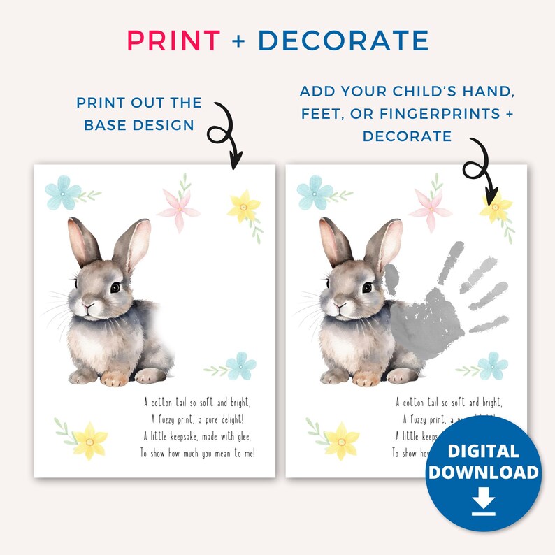 Easter Handprint Craft, Printable Easter Bunny Handprint Art for Kids ...