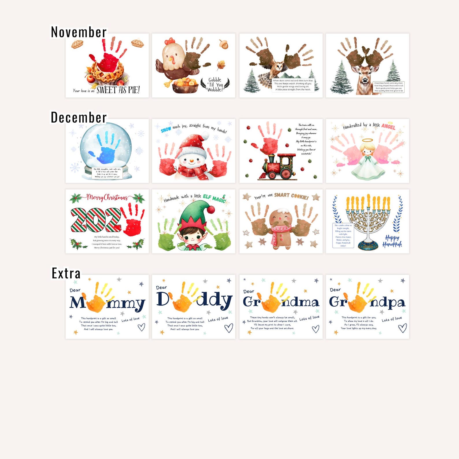 Handprint Calendar 2026 Template, Printable DIY Craft Keepsake ...