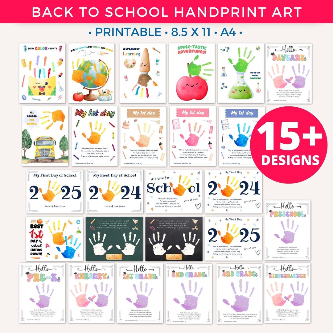 Back to School Handprint Printable Craft, First Day of School Handprint ...