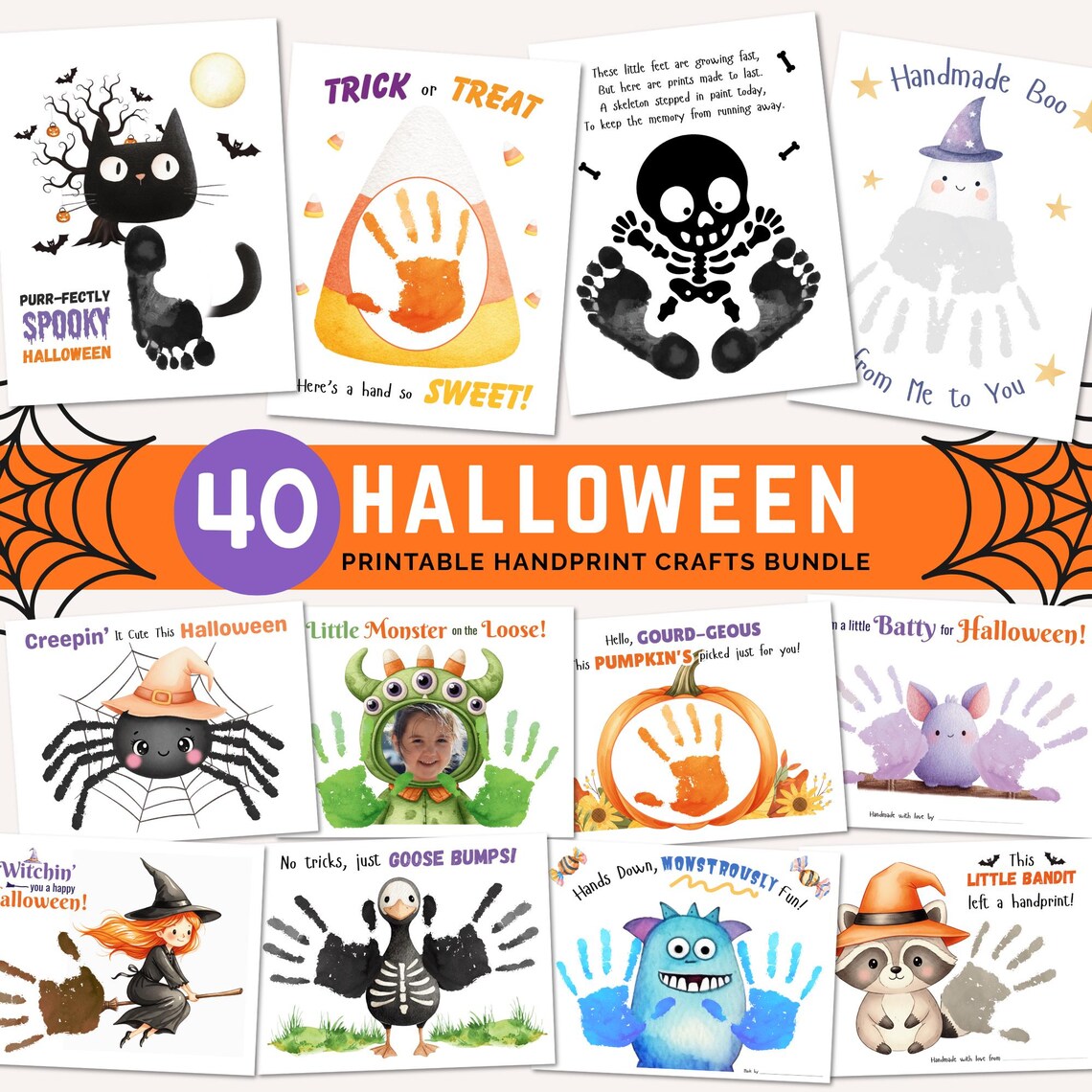 Halloween Handprint Craft Bundle, Fall Handprint Art Printable for ...