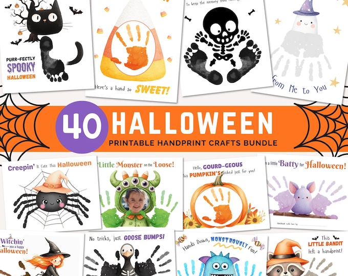 Halloween Handprint Craft Bundle, Fall Handprint Art Printable for ...