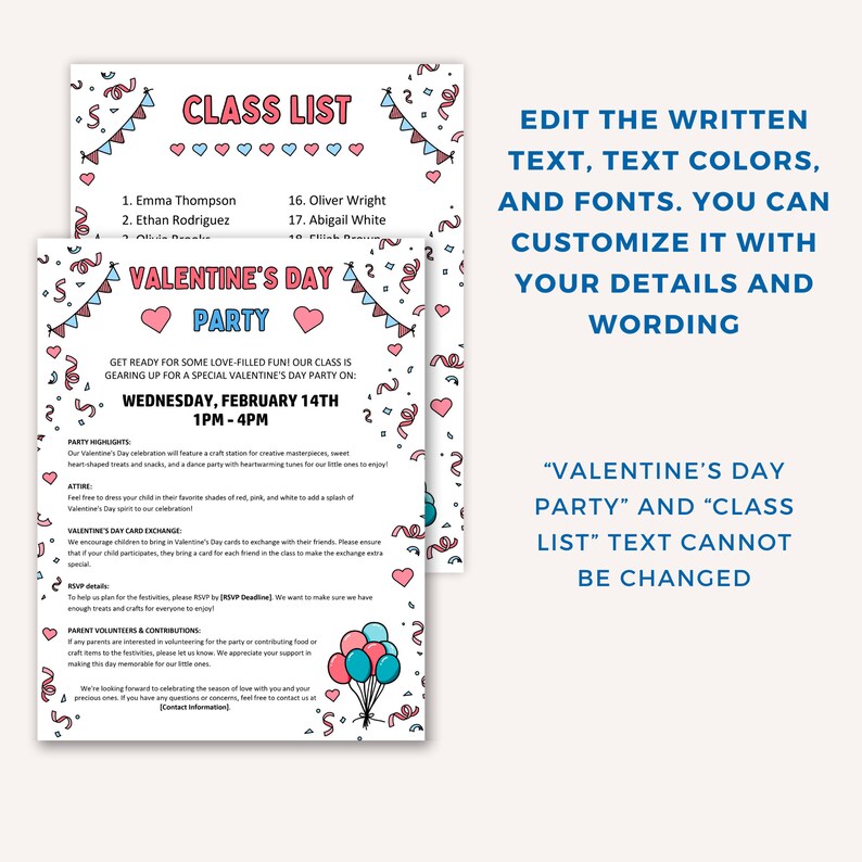 Valentines Day Daycare Party Letter Editable Template, Valentines Flyer ...
