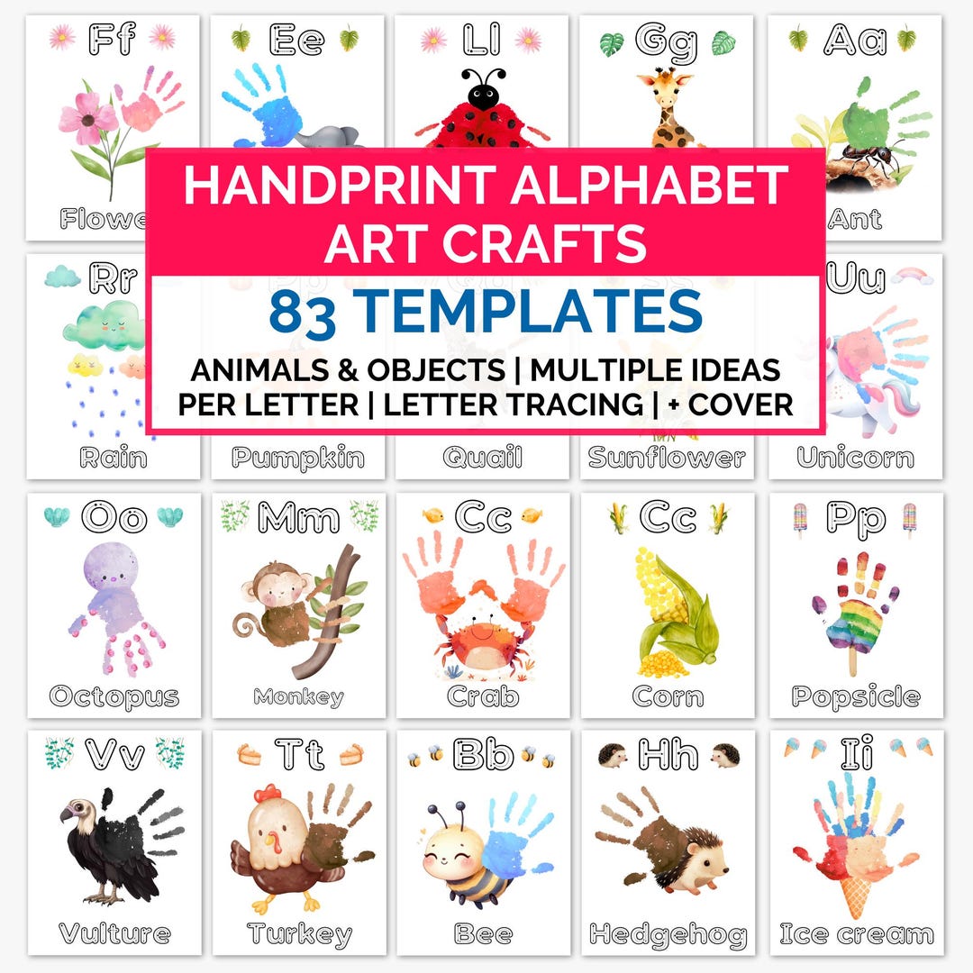 Alphabet Handprint Craft Book, Printable ABC Alphabet Animal Handprint ...