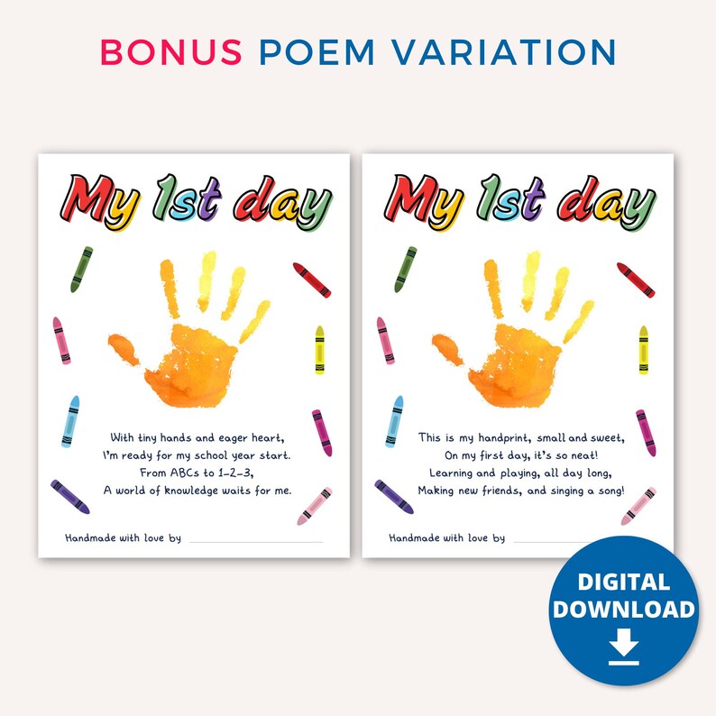 First Day of School Handprint Printable Craft, Back to School Handprint ...