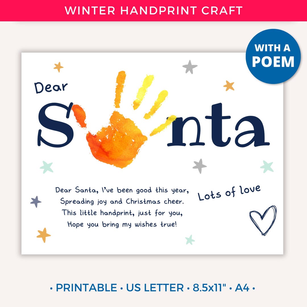 Dear Santa Christmas Handprint Craft, Christmas Handprint Art Printable ...