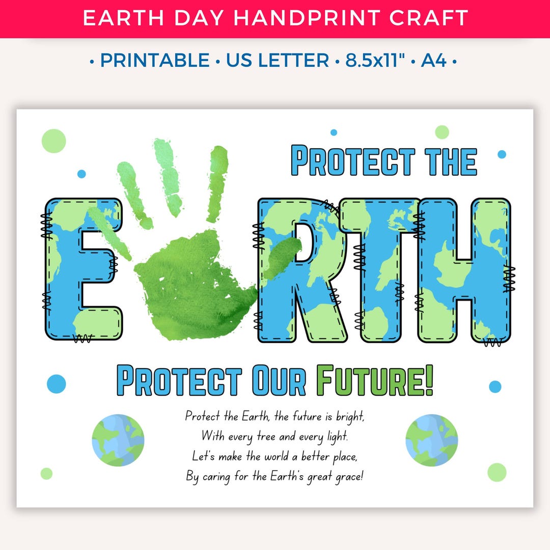 Earth Day Handprint Art Craft for Kids Toddlers, Printable Earth Day ...