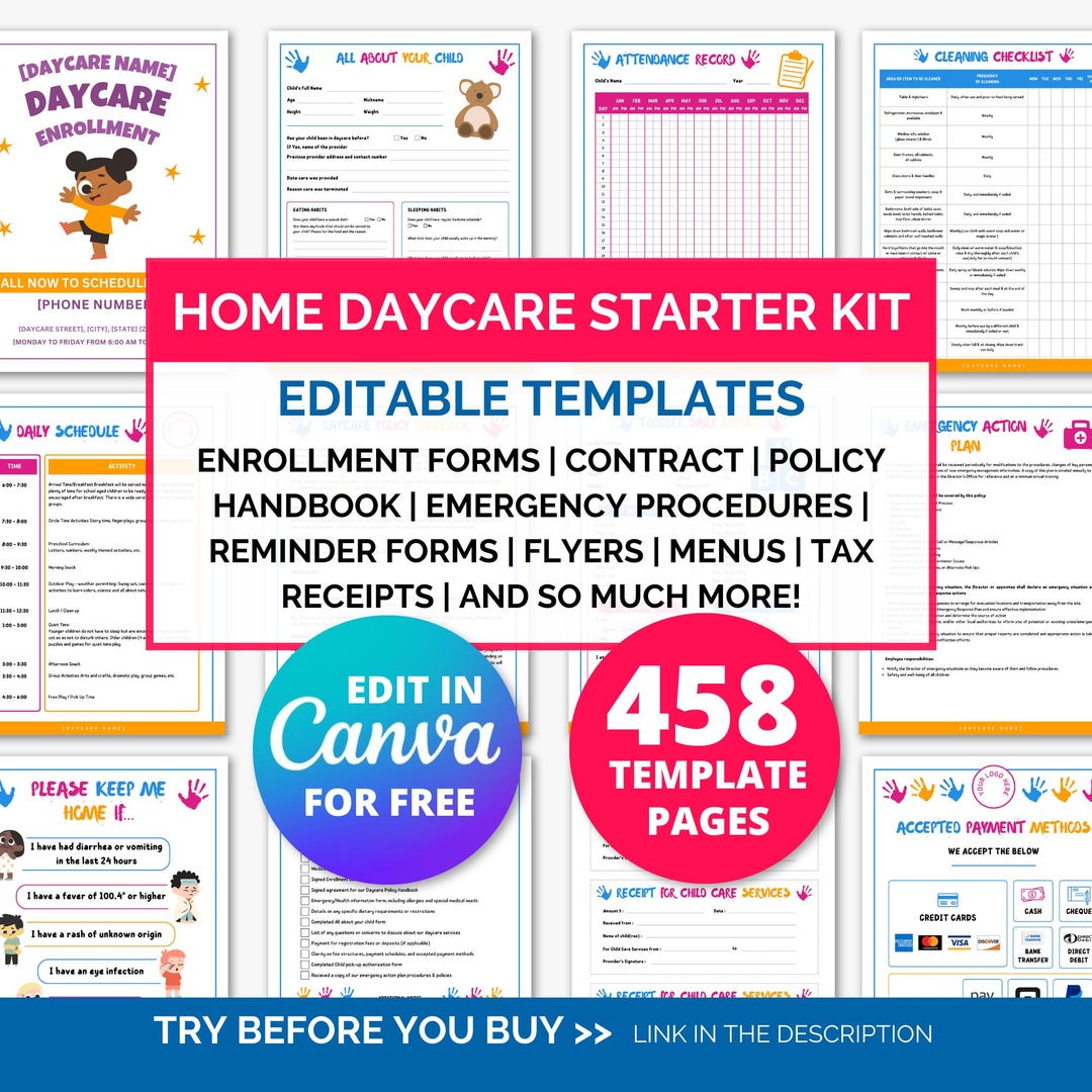 Daycare Starter Kit, Daycare Forms, Daycare Contract Template ...