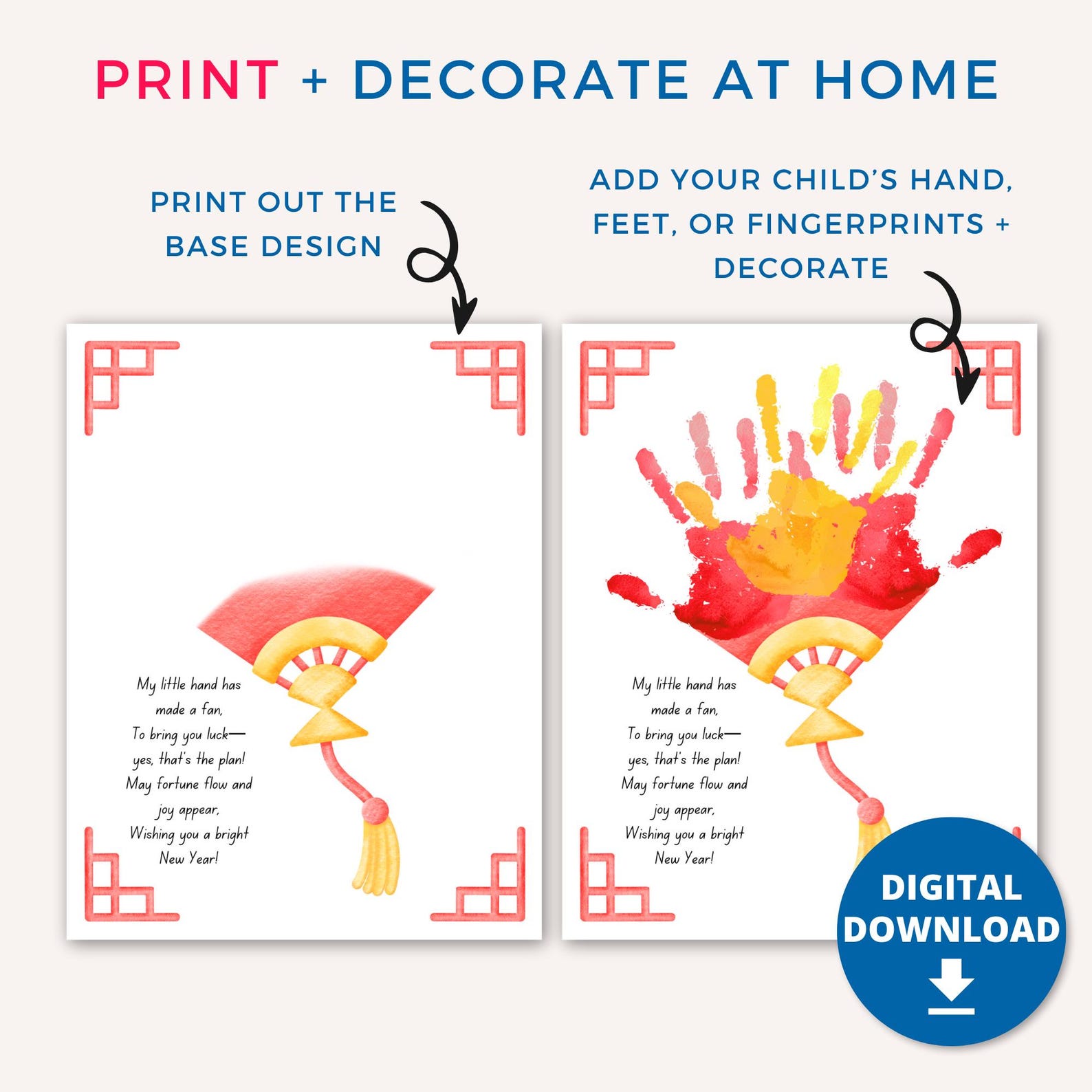 Lunar New Year Handprint Printable Craft 2025, Chinese New Year ...
