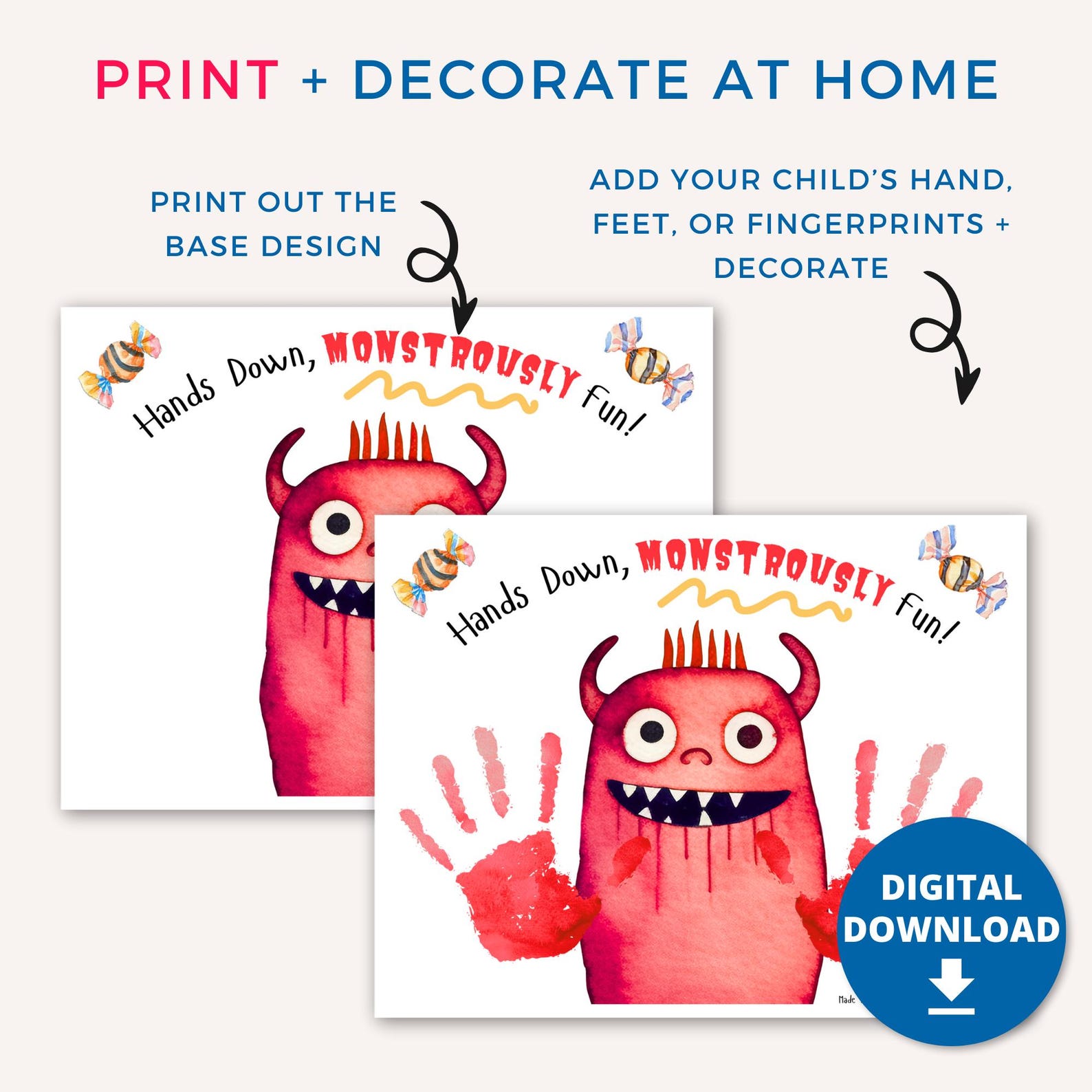 Halloween Handprint Art, Halloween Monster Handprint Craft Printable ...