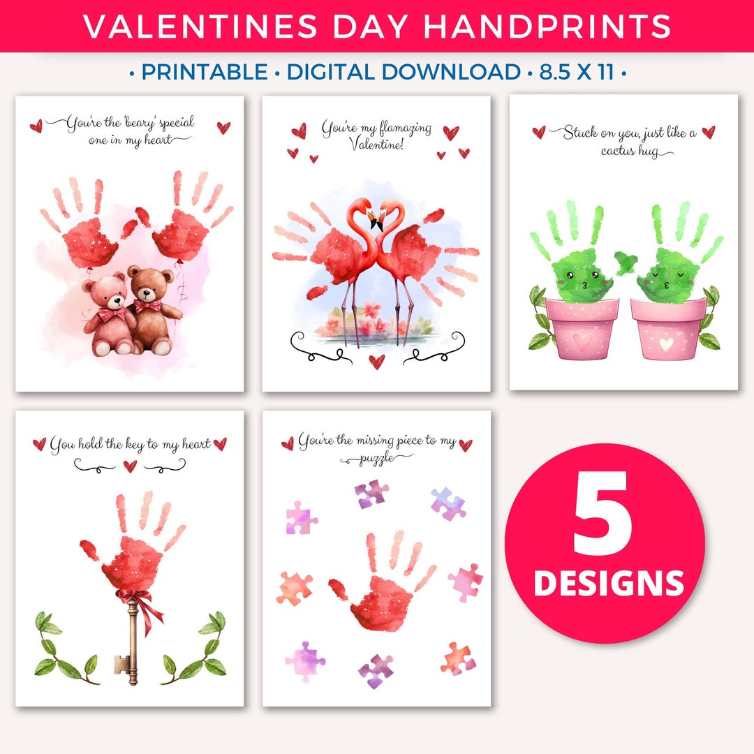 Valentine Day Handprint Printable Craft, Valentines Day Craft Activity ...