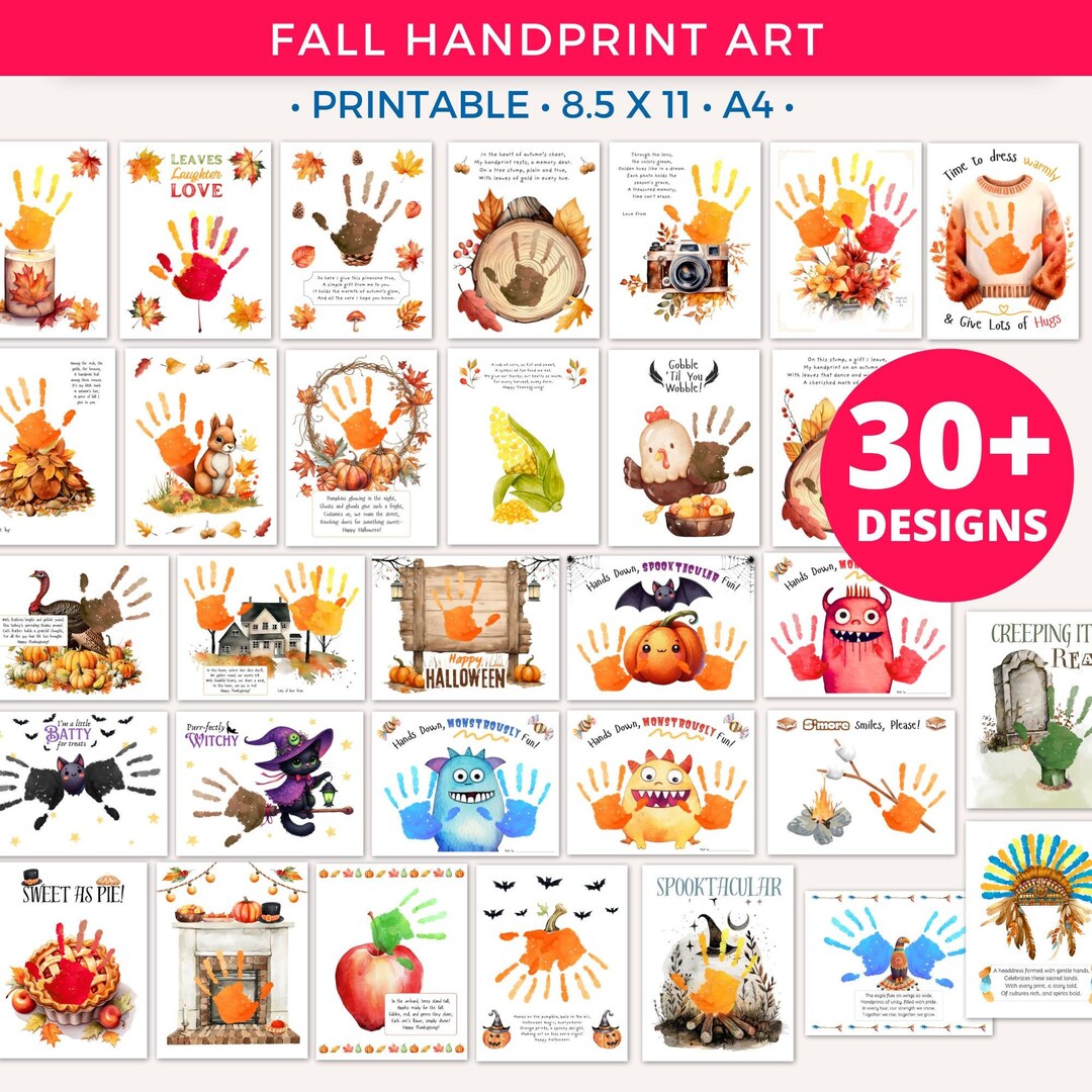Fall Handprint Art Bundle, Fall Handprint Craft Printable for Toddler ...